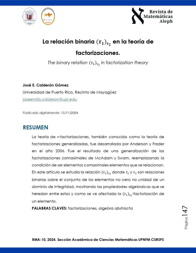 La relación binaria (τ1)τ2 en la teoría de factorizaciones – Revista de ...